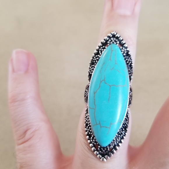 Fine Jewelry | Jewelry | Antique Silver Color Oval Natural Stone Ring ...